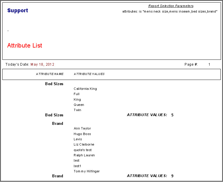 Attribute List Report