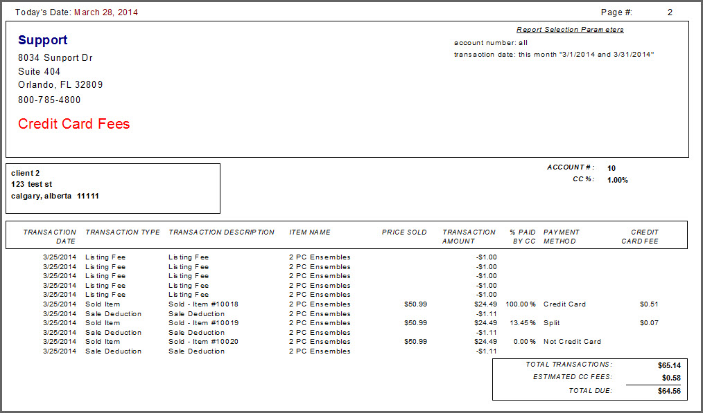 Credit Card Fees Report