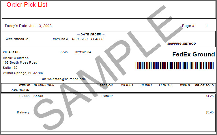 Order Pick List Report