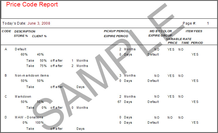 Price Code Report