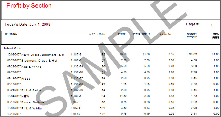 Profit by Section Report