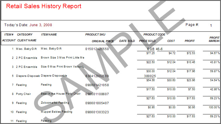 Retail Sales History Report