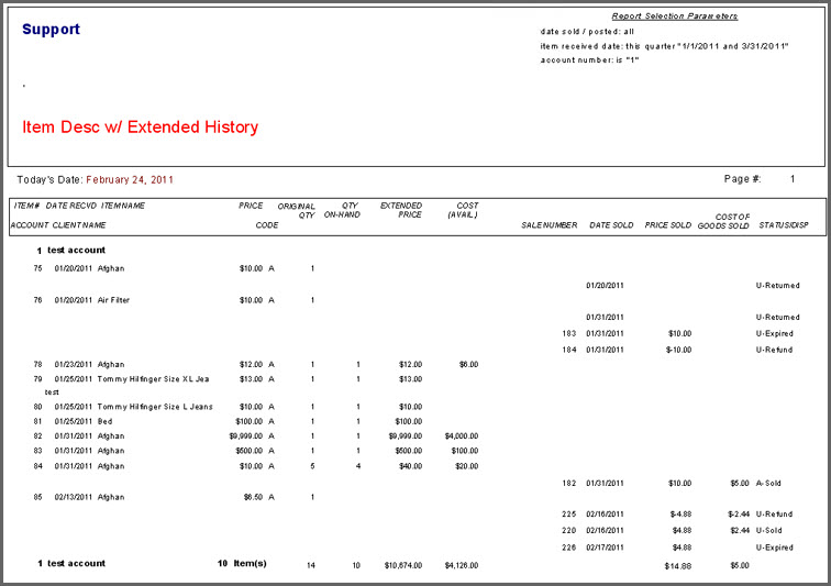 Item Description with Extended History