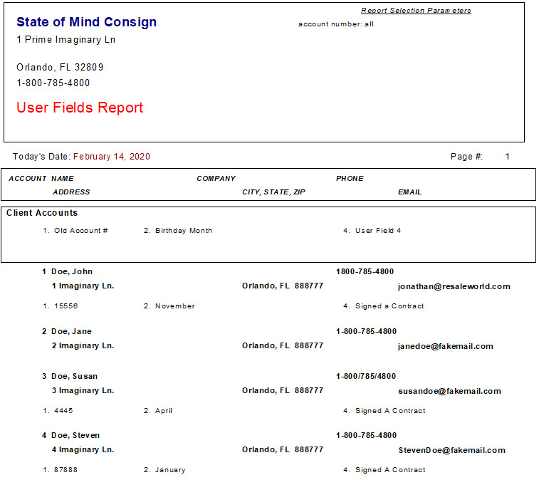 User Fields Report