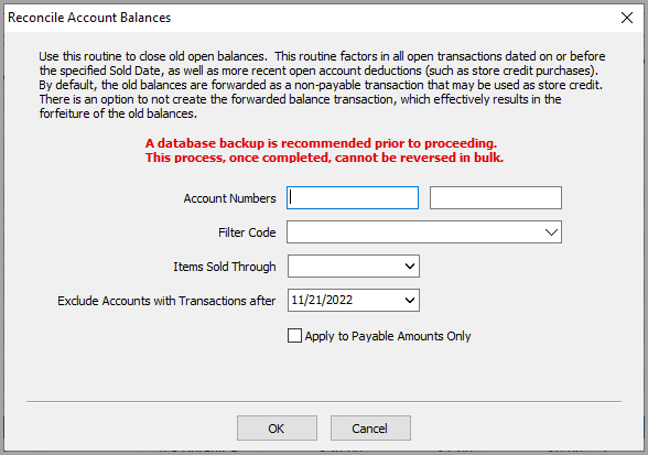 Account Reconciliation / Reconcile Old Money Transaction Balances