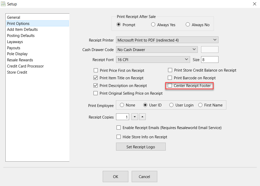 Added Setting For Centering Receipt Footer